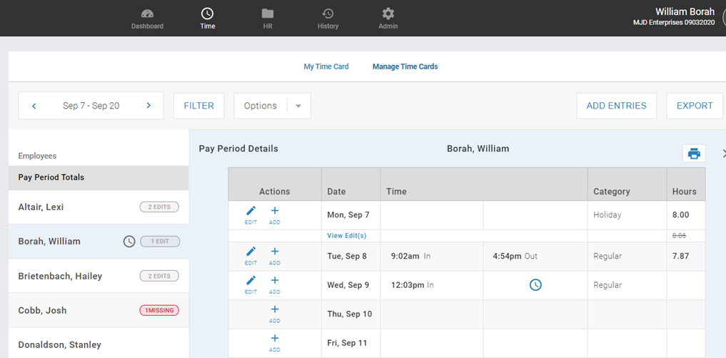 Manage Time in WorkforceHub