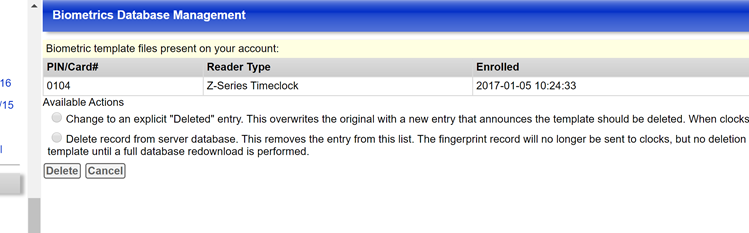 Manage and Delete Fingerprints